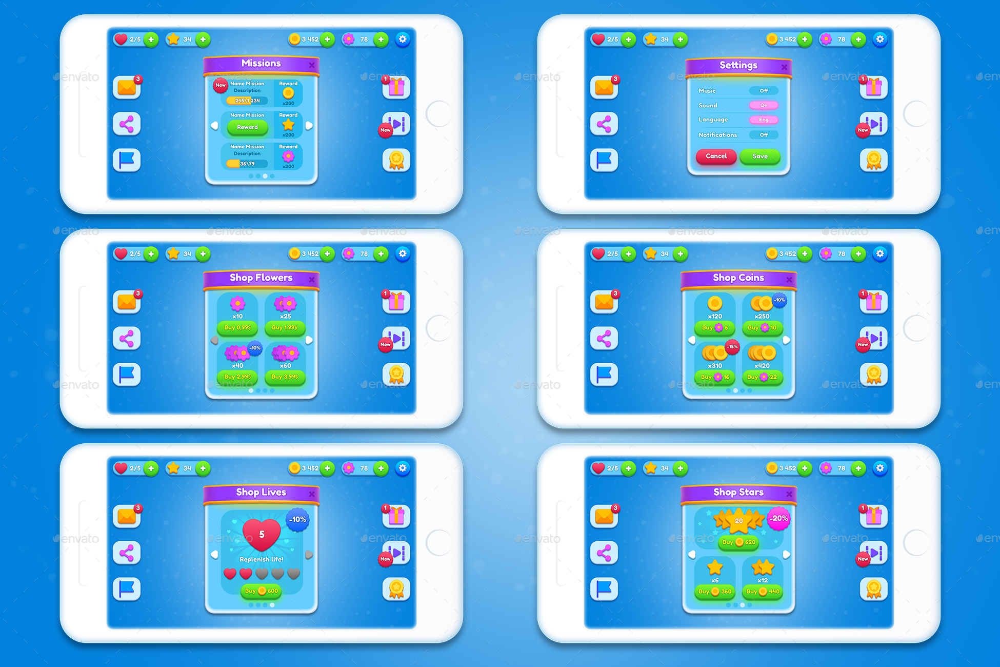 Game UI pack Blue, Game Assets | GraphicRiver