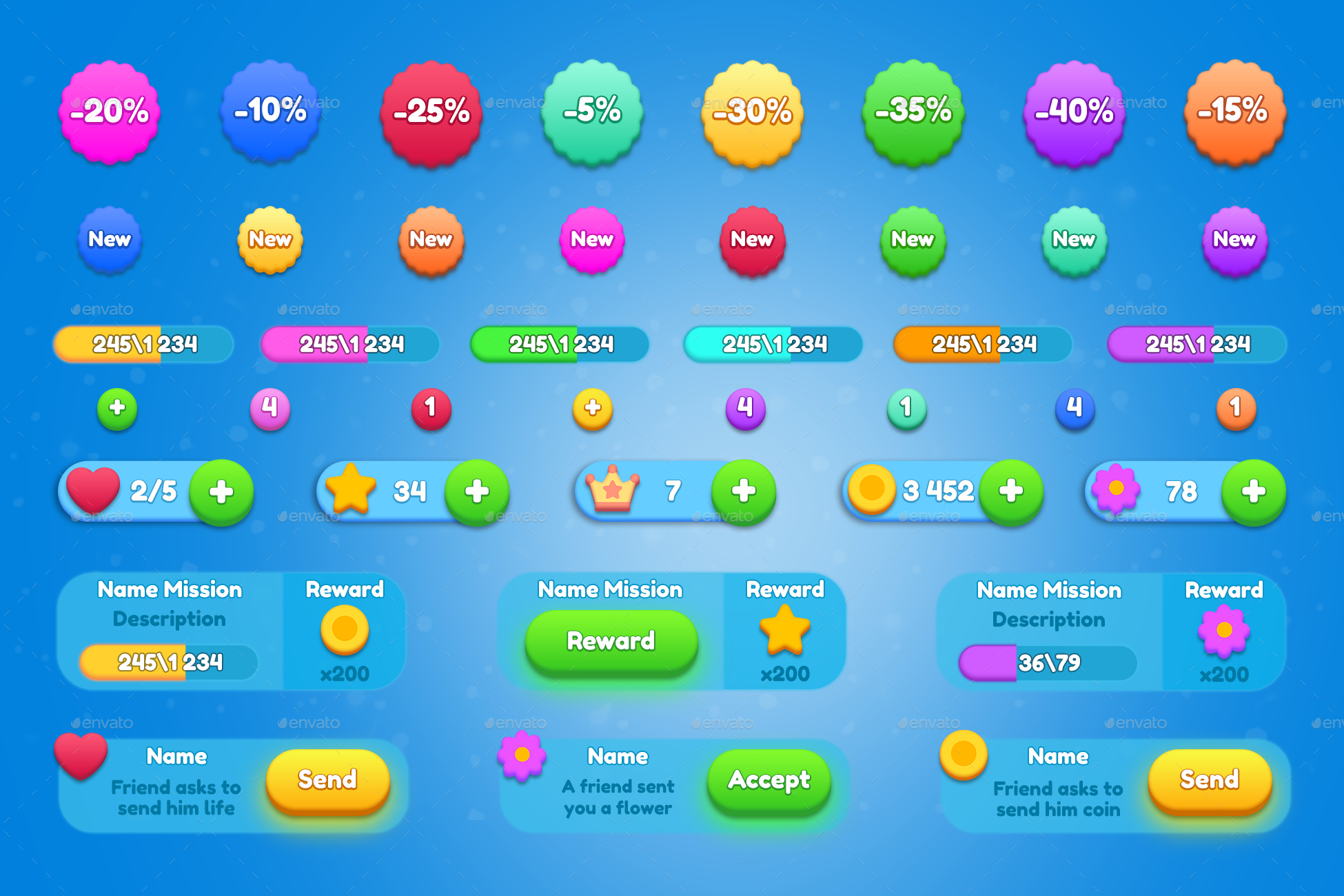Game UI pack Blue, Game Assets | GraphicRiver