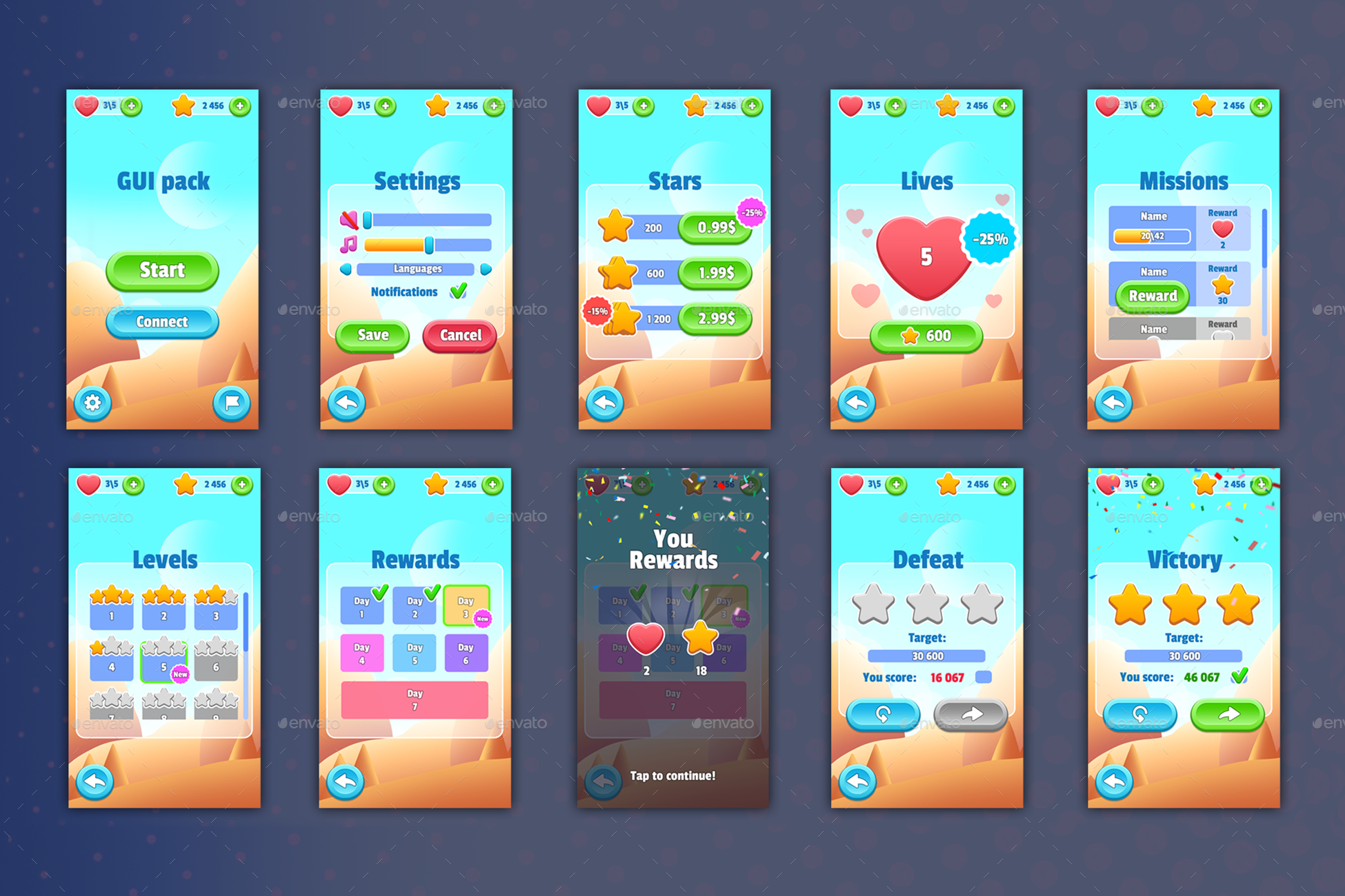 Game UI Pack Sky, Game Assets | GraphicRiver