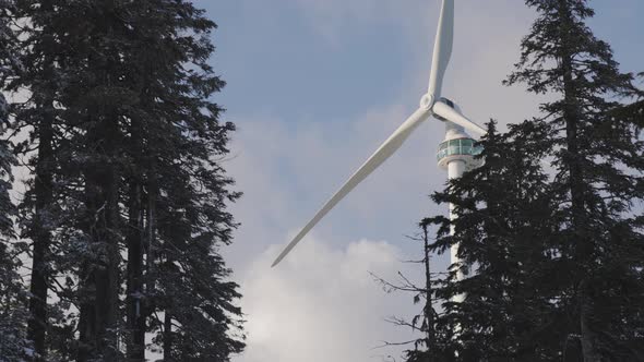 Wind Turbine on Top of Grouse Mountain During Cloudy Winter Season ...