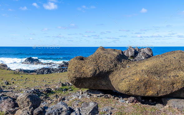 Fallen Moai Statues at Ahu Akahanga - Easter Island, Chile Stock Photo ...
