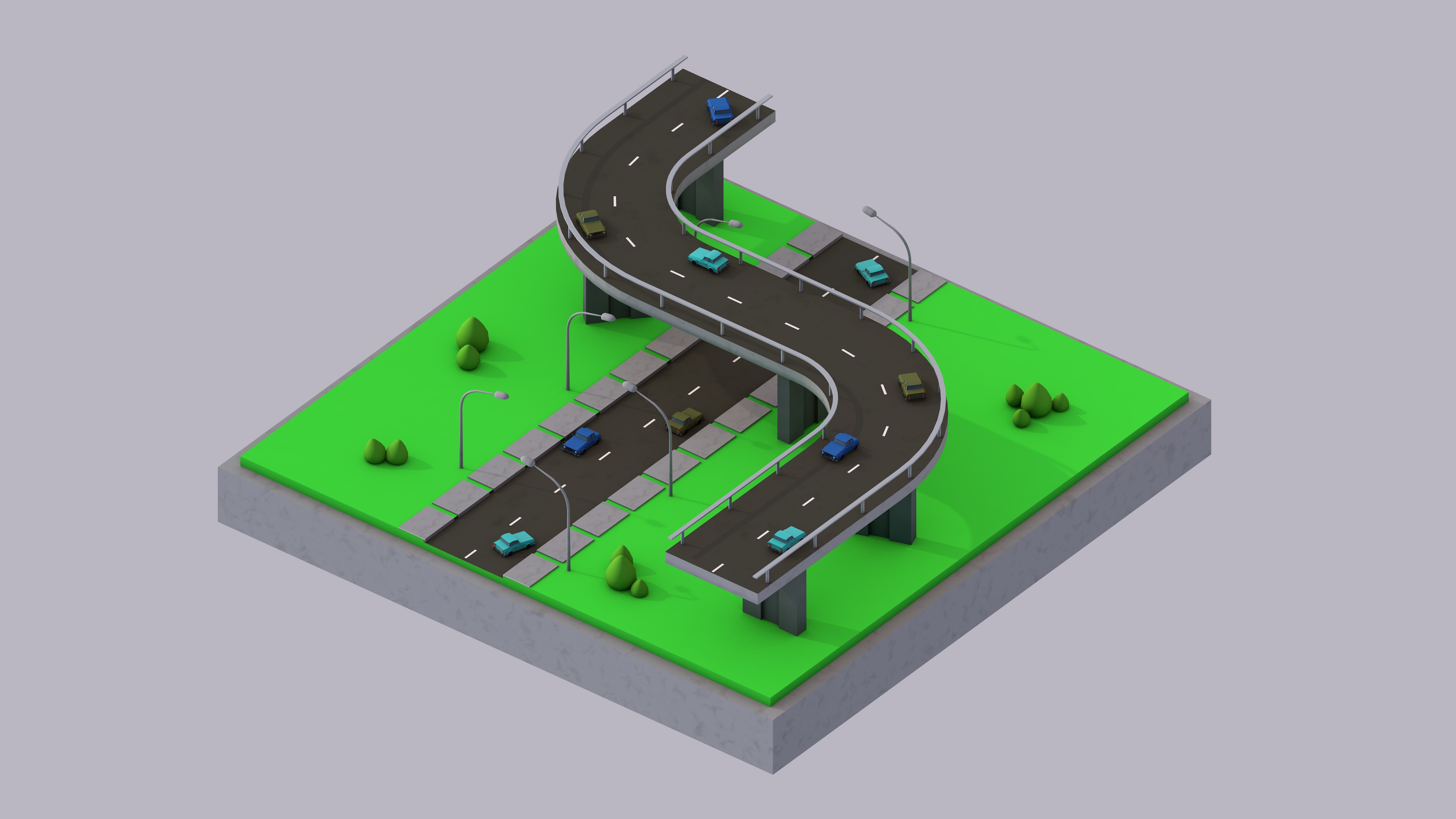 Highway Road and Bridge with Cars by RuslanMikaielian | 3DOcean