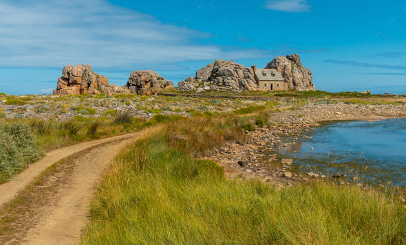 House among rocks next to a beautiful lake, Castel Meur, Le Gouffre de ...