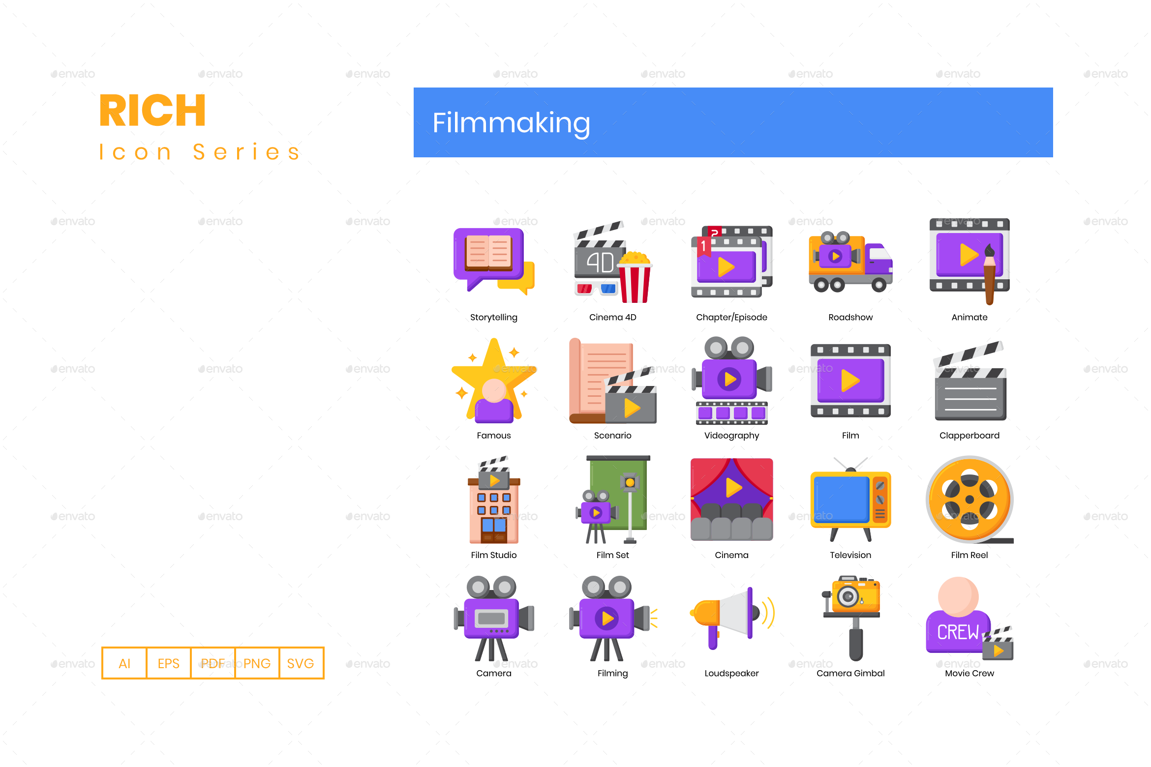 90 Filmmaking Icons | Rich Series, Icons | GraphicRiver