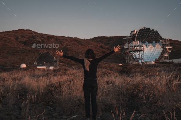 A young woman next to the new astronomical observatory Stock Photo by ...