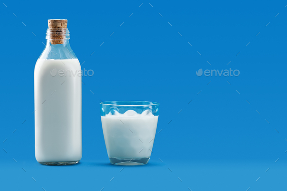 Open bottle and a glass of milk Stock Photo by boomeart | PhotoDune