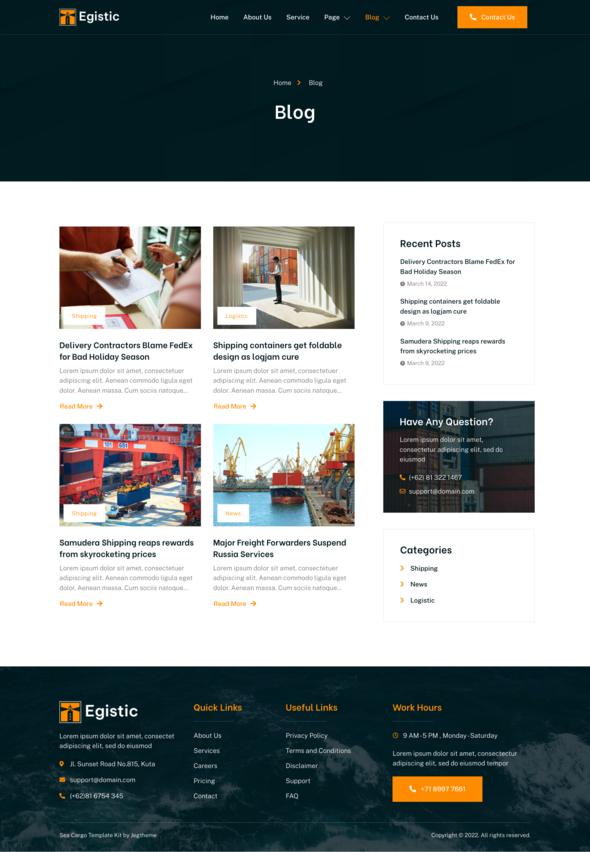 Egistic - Sea Freight & Logistic Company Elementor Template Kit by jegtheme