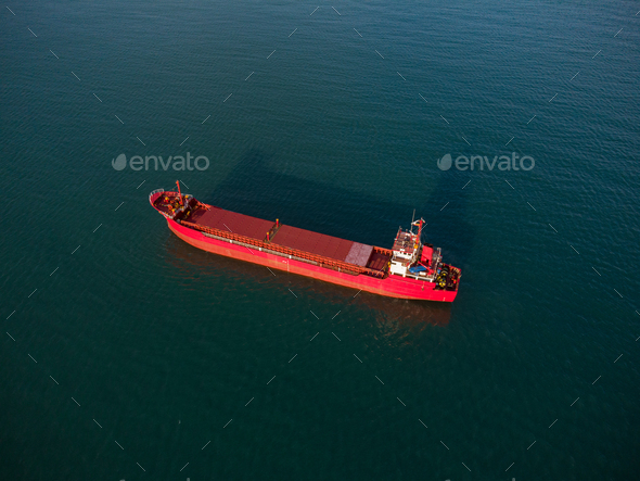 Large general cargo ship, Top down aerial view. Stock Photo by Sandsun