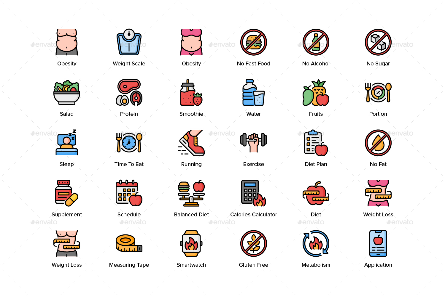 Healthy Diet Icons, Icons | GraphicRiver