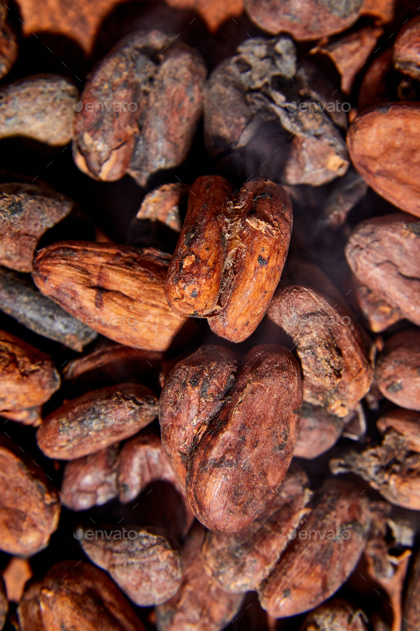 Flat lay macro unpeeled cocoa bean, top view, Whole coco Stock Photo by ...