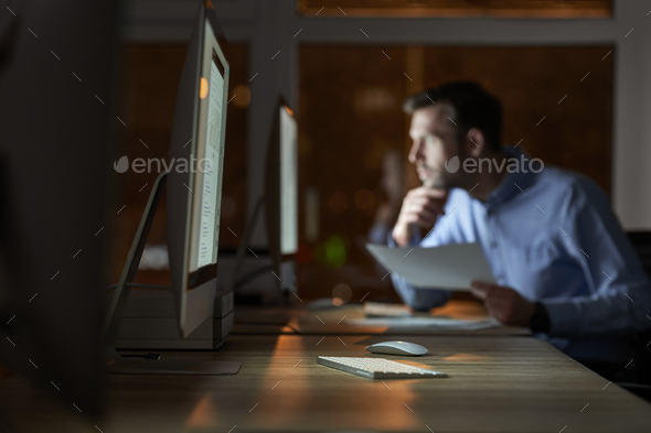 Close up of modern computer at the office in night Stock Photo by ...