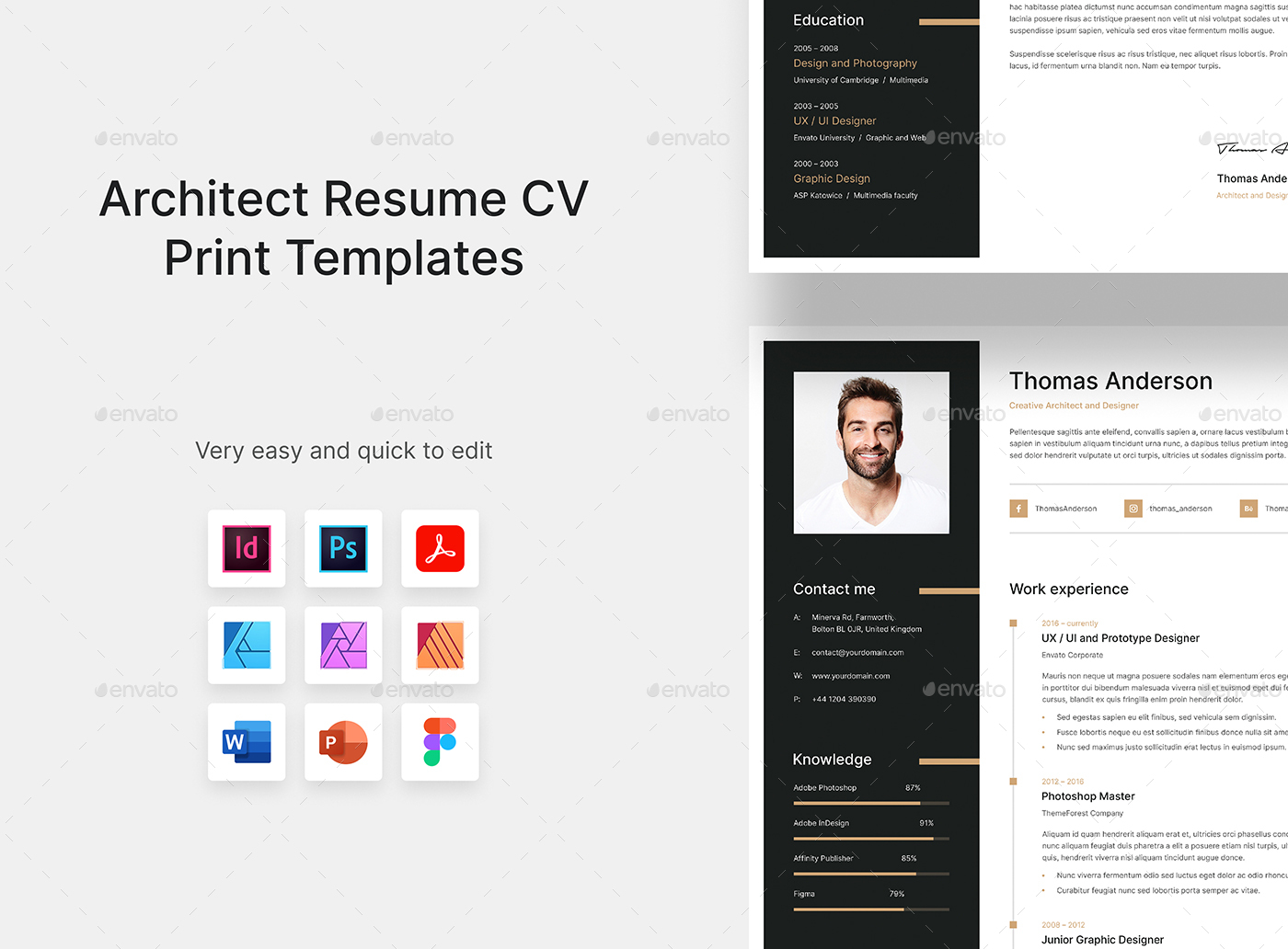 Interiorch – Architect Resume CV, Print Templates | GraphicRiver
