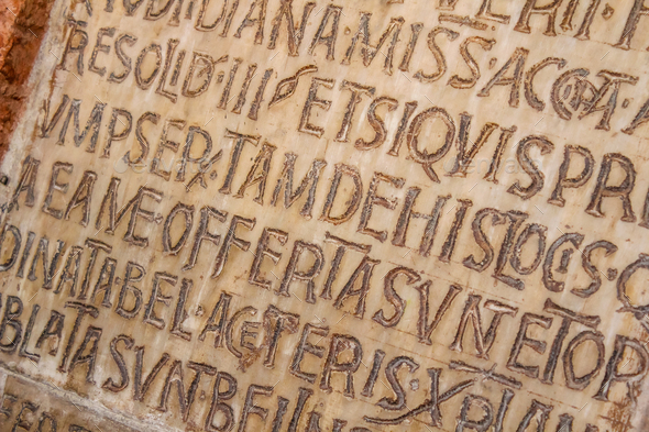 Precious writing in the Bocca de la verita in Rome. Italy Stock Photo ...