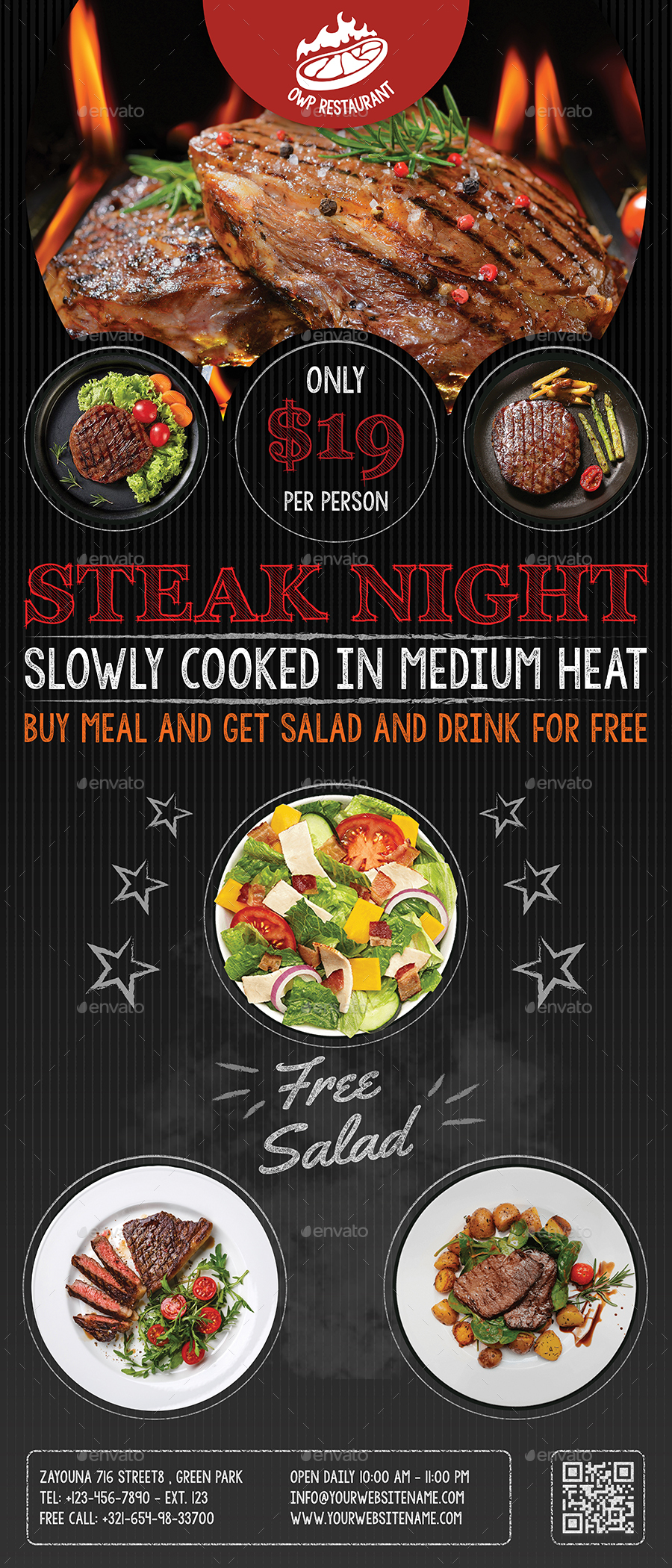 Grill Steak Restaurant Signage Banner Roll Up Template, Print Templates