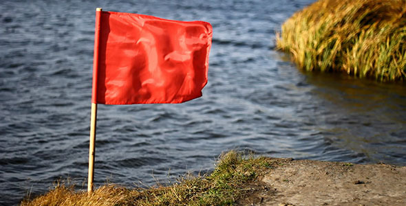 Red Flag On Wind And Lake, Stock Footage | VideoHive