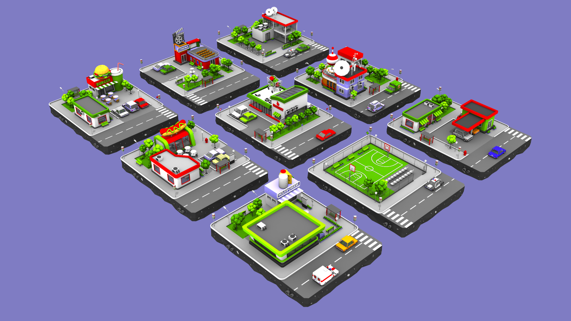 Cartoon Low Poly City - 9 Blocks by LowPolyLand | 3DOcean