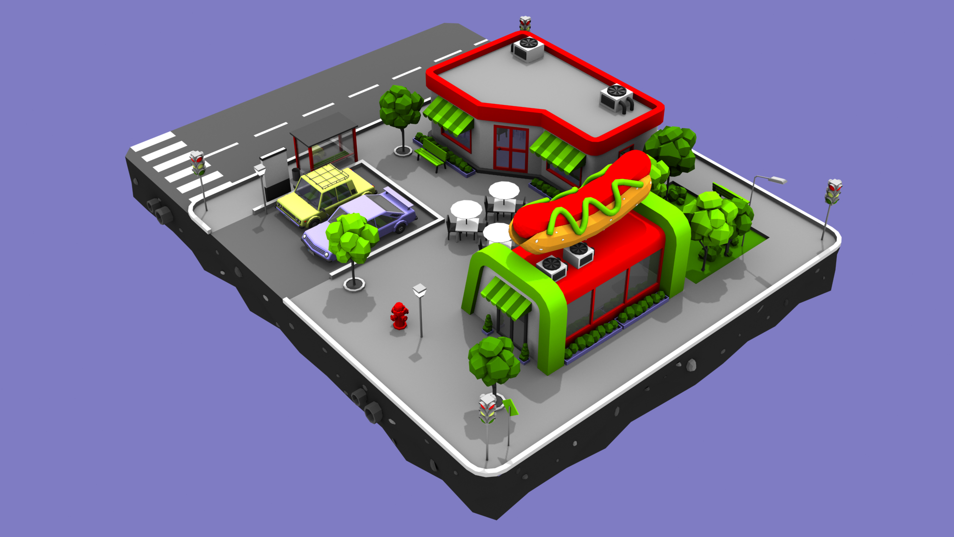Hot Dog Cafe Block from Cartoon Low Poly City by LowPolyLand | 3DOcean