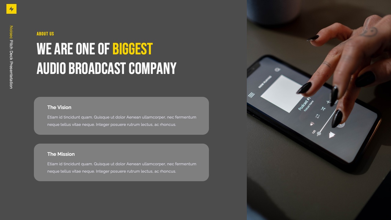 Noisec Music App Pitch Deck Template for Keynote, Presentation Templates
