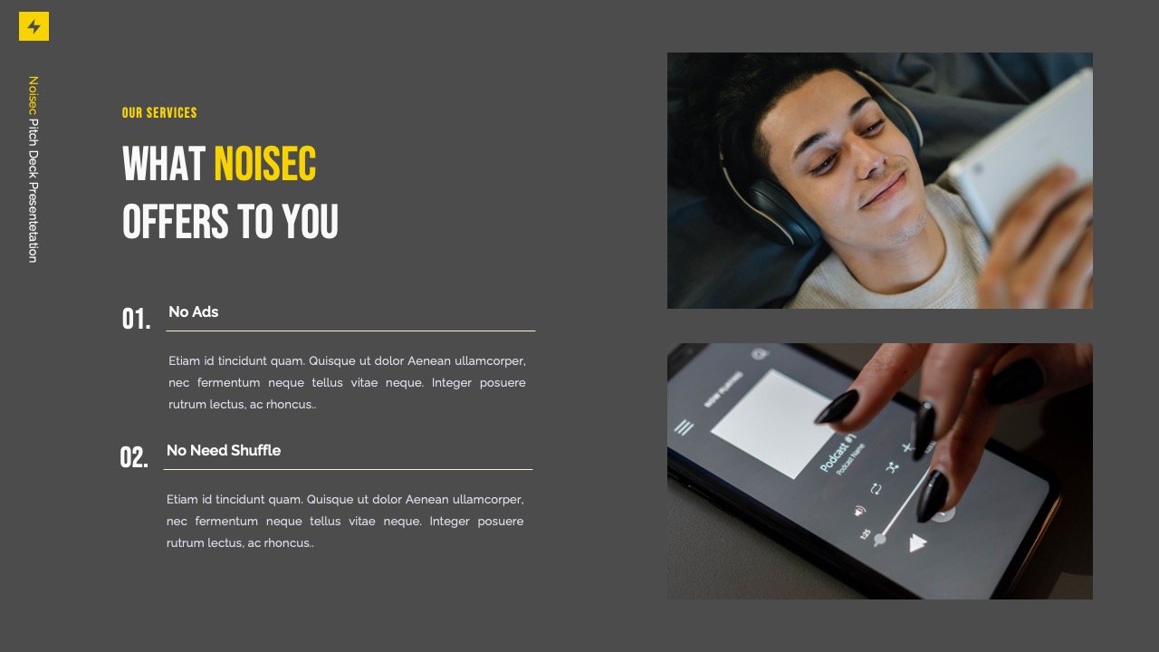 Noisec Music App Pitch Deck Template for Keynote, Presentation Templates