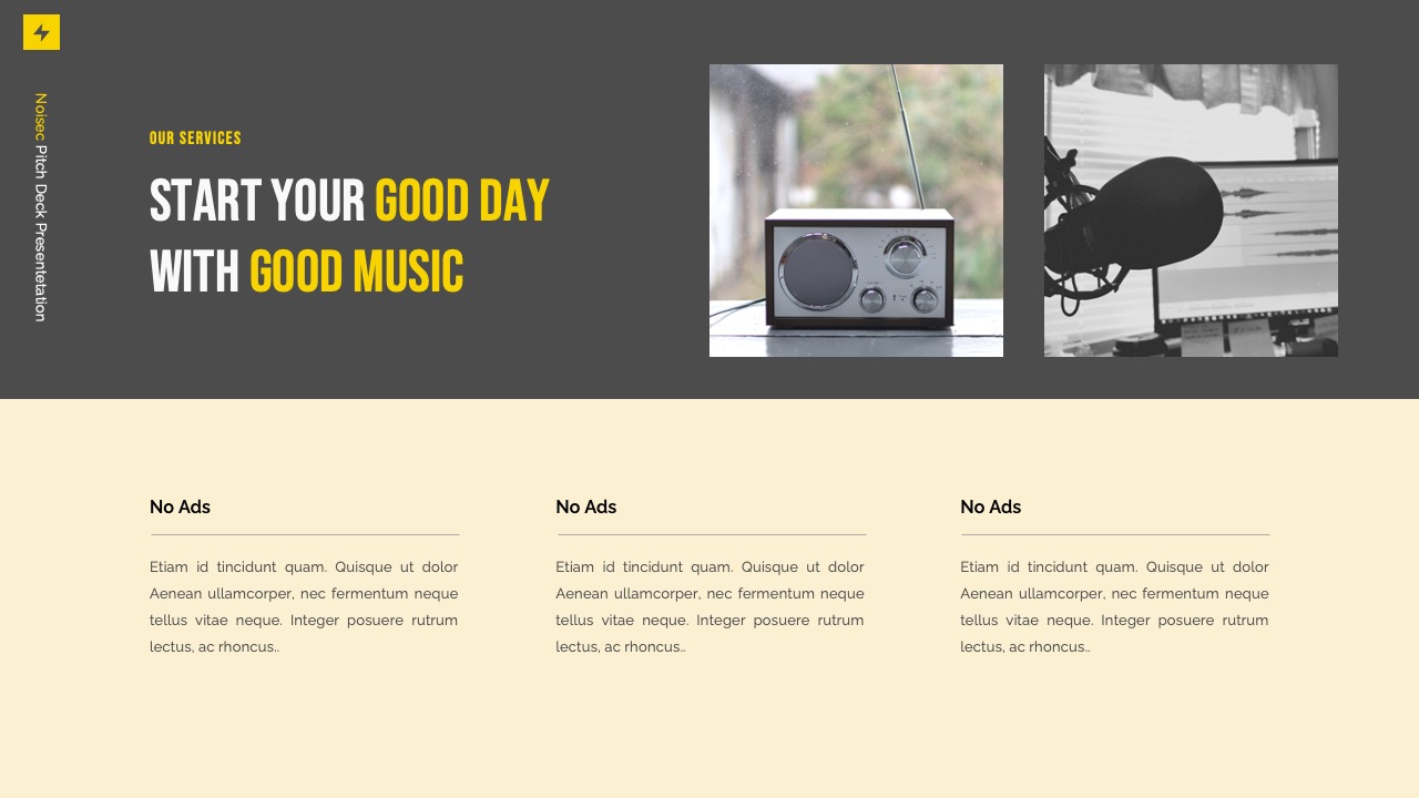 Noisec Music App Pitch Deck Template for Keynote, Presentation Templates
