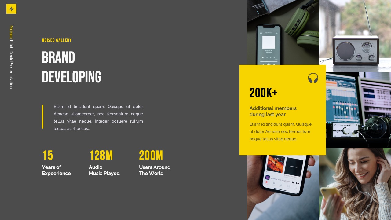 Noisec Music App Pitch Deck Template for Keynote, Presentation Templates