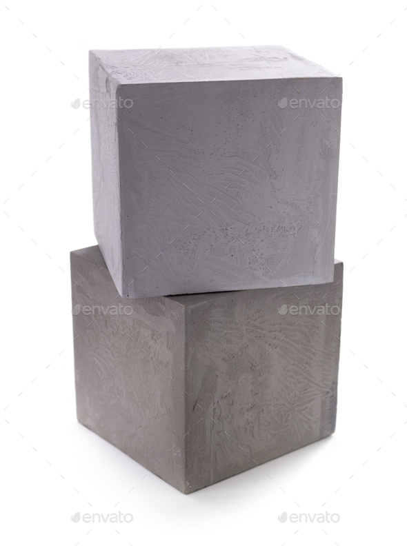 Concrete cube or cement block isolated at white background ...