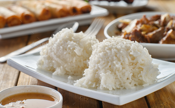cooked white rice side dish as part of filipino meal Stock Photo by ...