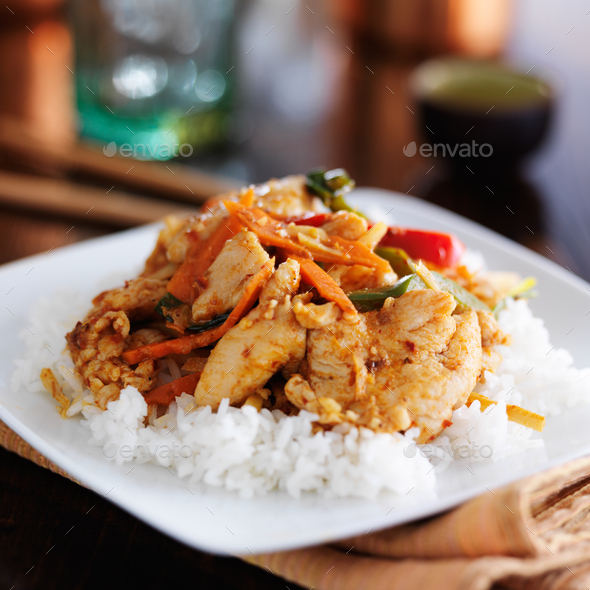thai red curry with chicken and rice Stock Photo by joshua_resnick