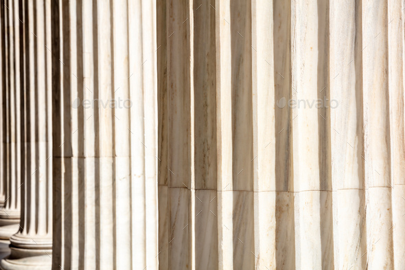 Pillar column white marble. Justice building, court entrance colonnade ...