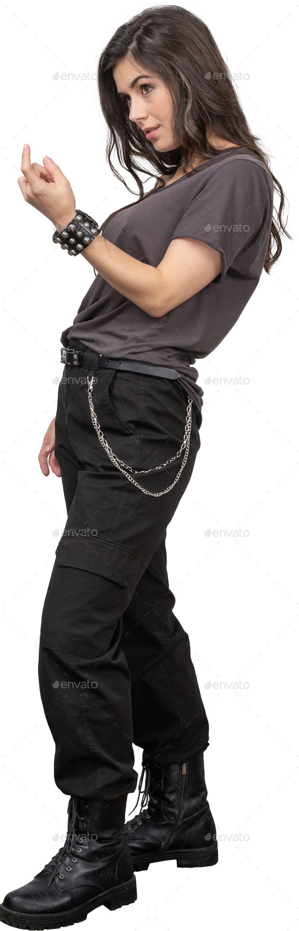 a woman is standing with her arms out and her arms are tied to her ...