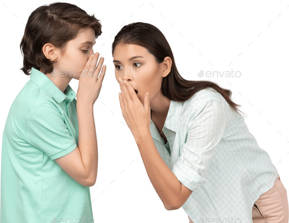 two girls whispering to each other Stock Photo by Icons8 | PhotoDune
