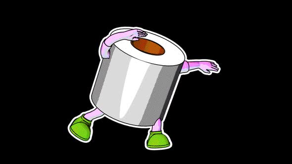 Cartoon dancing toilet paper roll with alpha, Motion Graphics | VideoHive