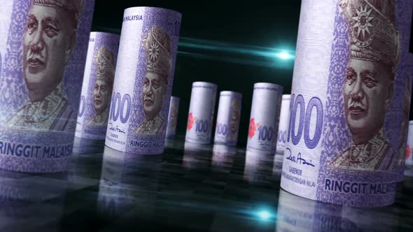 Malaysia Ringgit money banknotes rolls seamless loop, Motion Graphics