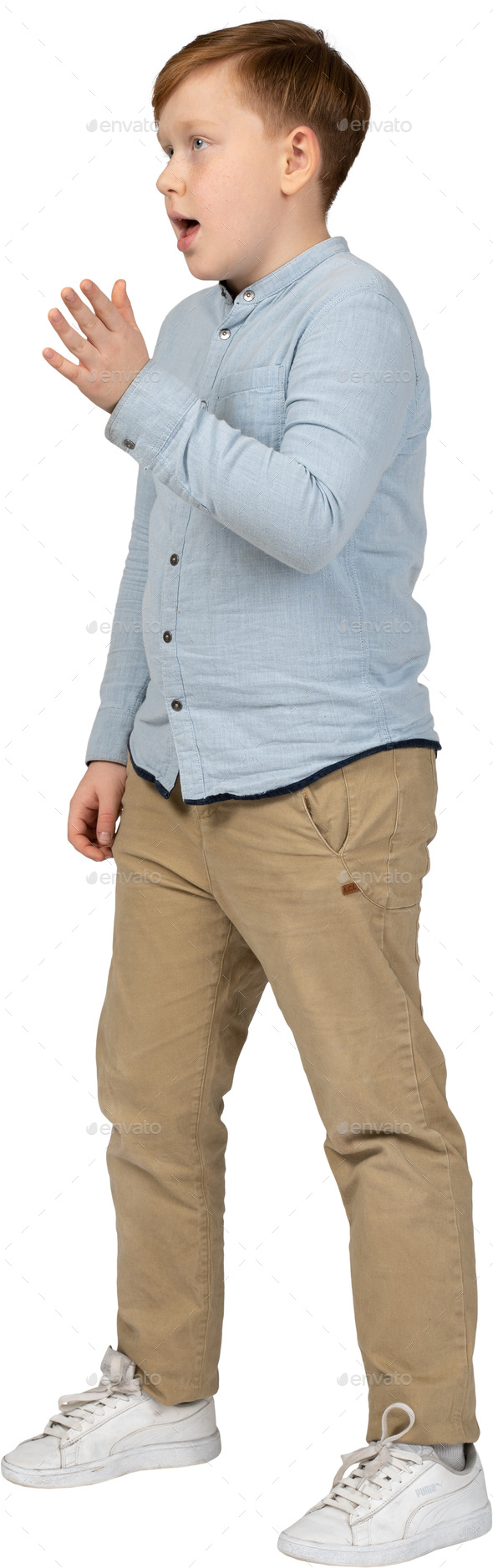 a young boy standing with his arms outstretched Stock Photo by Icons8