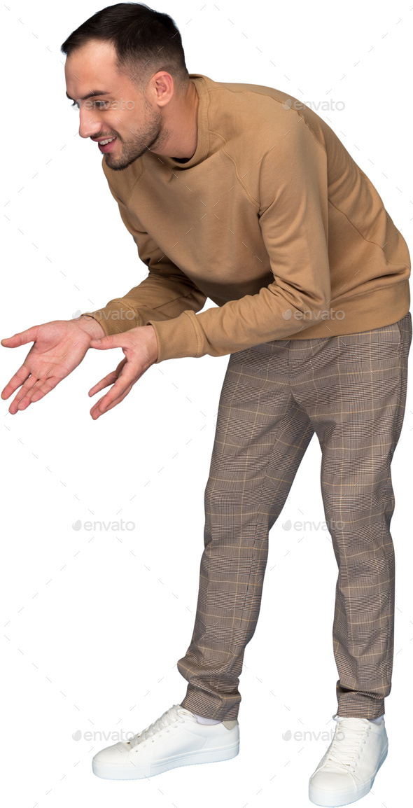 a man is standing with his arms outstretched and his hand outstretched ...