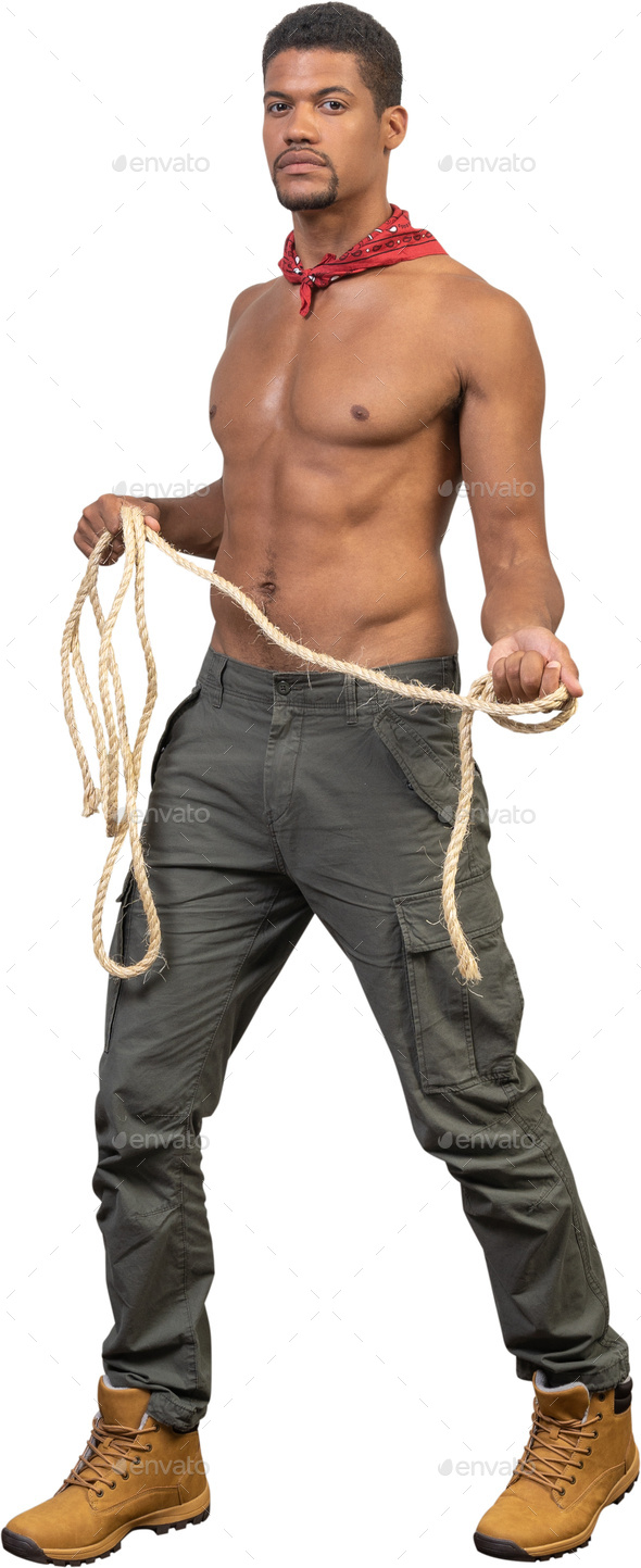 a shirtless man with a rope around his neck Stock Photo by Icons8 ...