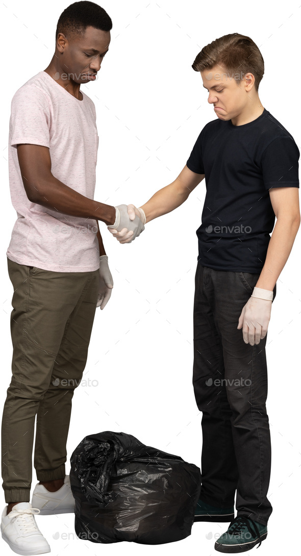 two men shaking hands with a garbage bag Stock Photo by Icons8 | PhotoDune