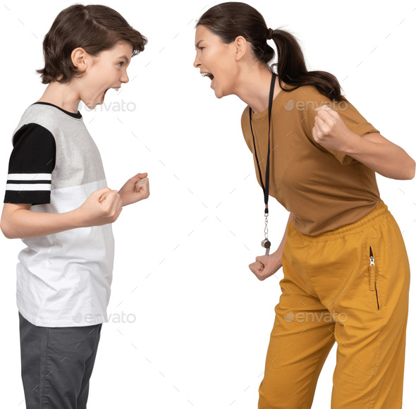 two girls shouting at each other while standing next to each other ...