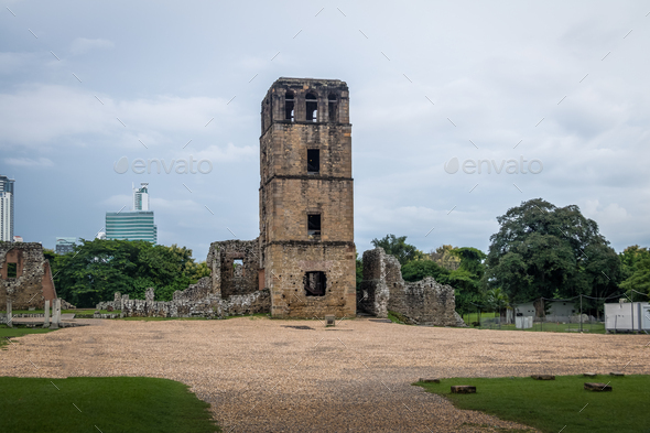 Ruins of Cathedral Tower at Panama Viejo Ruins - Panama City, Panama ...