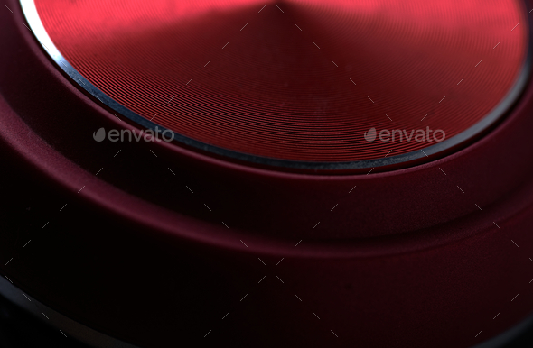 Close-up view of the red geometric shape of the hi-tech object Stock ...