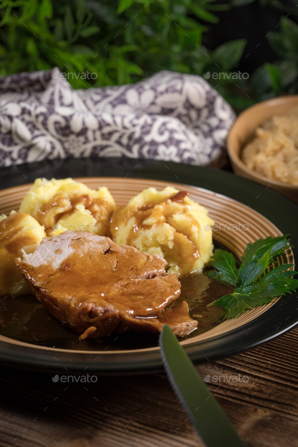 Braised pork neck in own sauce. Stock Photo by foto_pstryki | PhotoDune