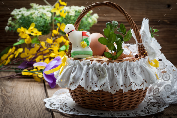 Traditional Easter basket with food. Stock Photo by foto_pstryki ...