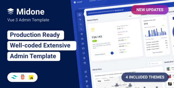 Midone - Vuejs 3 Admin Dashboard Template + HTML Version by Left4code
