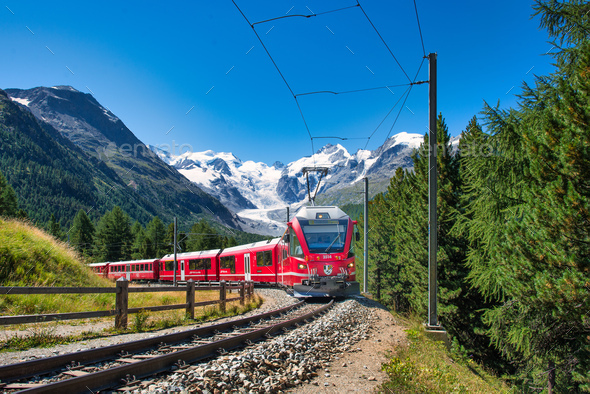 Bernina red train Stock Photo by michelangeloop | PhotoDune