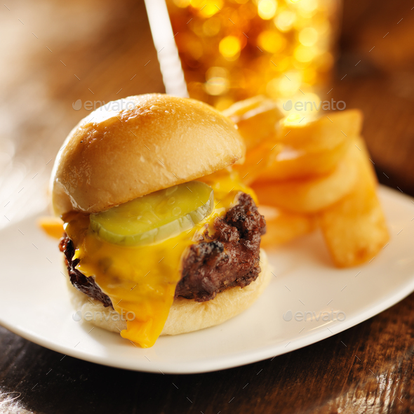 burger slider with french fries and drink Stock Photo by joshua_resnick