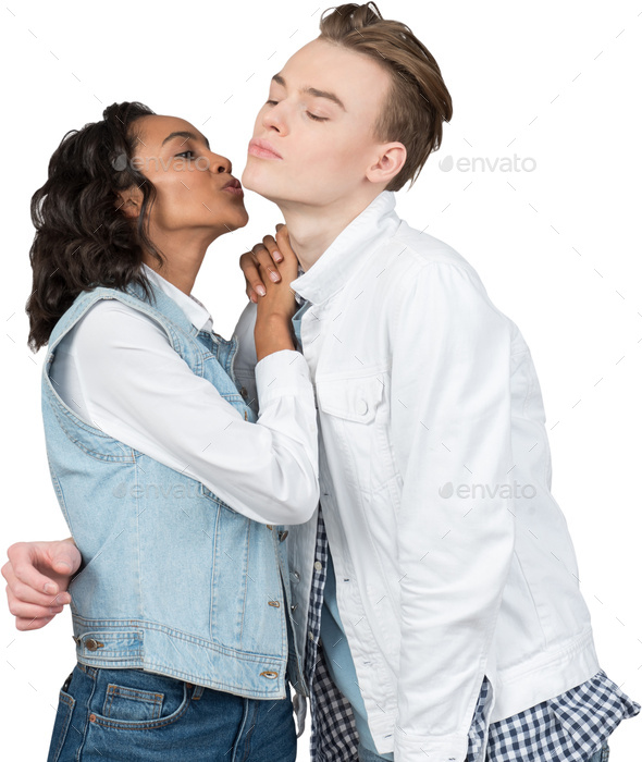 a girl kissing a boy on his neck Stock Photo by Icons8 | PhotoDune
