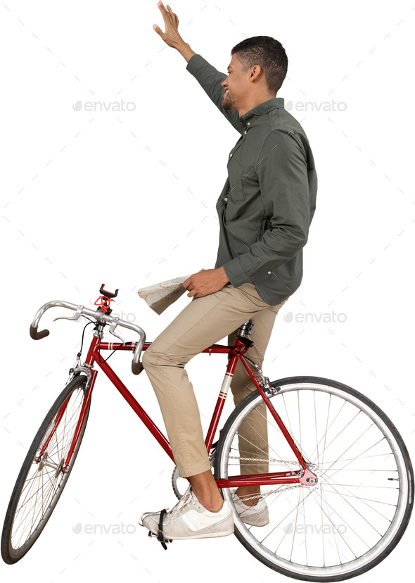 a man riding a bike with his hand up in the air Stock Photo by Icons8