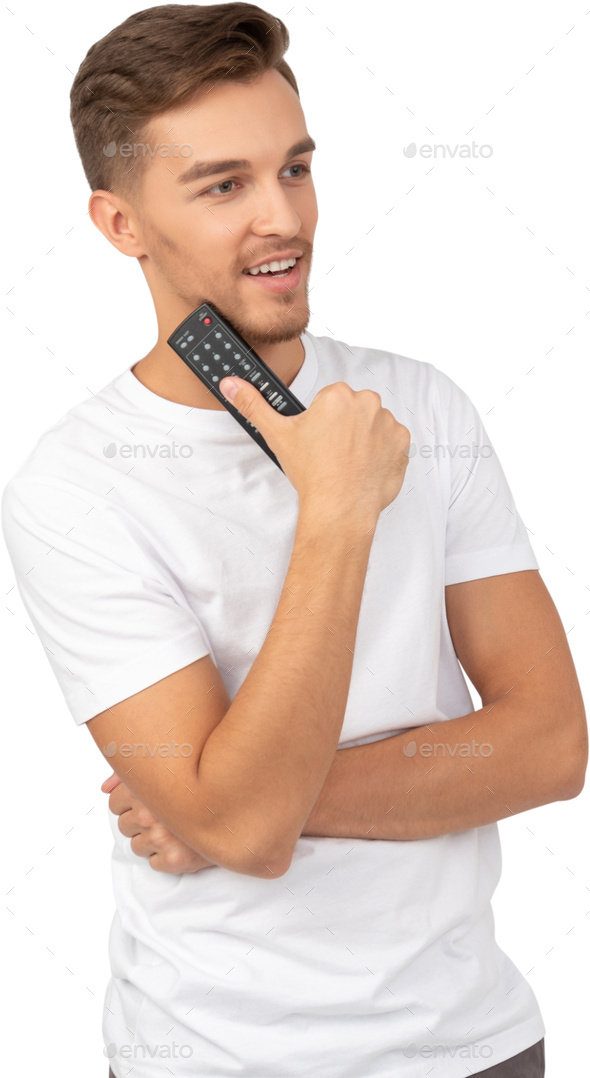 a man with a remote control in his hand Stock Photo by Icons8 | PhotoDune