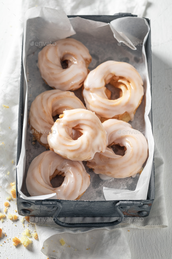 Sweet spanish donuts with white glaze. Traditional spanish cuisine ...