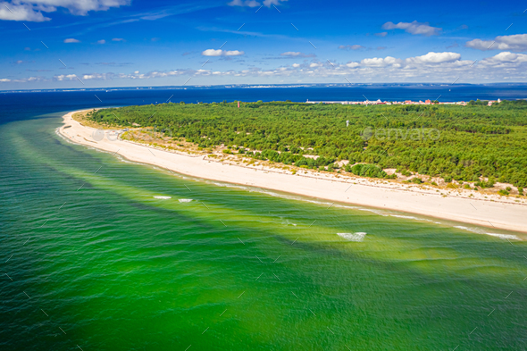 Beautiful beach on peninsula Hel, Baltic Sea, aerial view Stock Photo ...